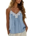CAIVO Womens Casual Tank Tops Elegant Summer V Neck Lace Trim Pleated ...