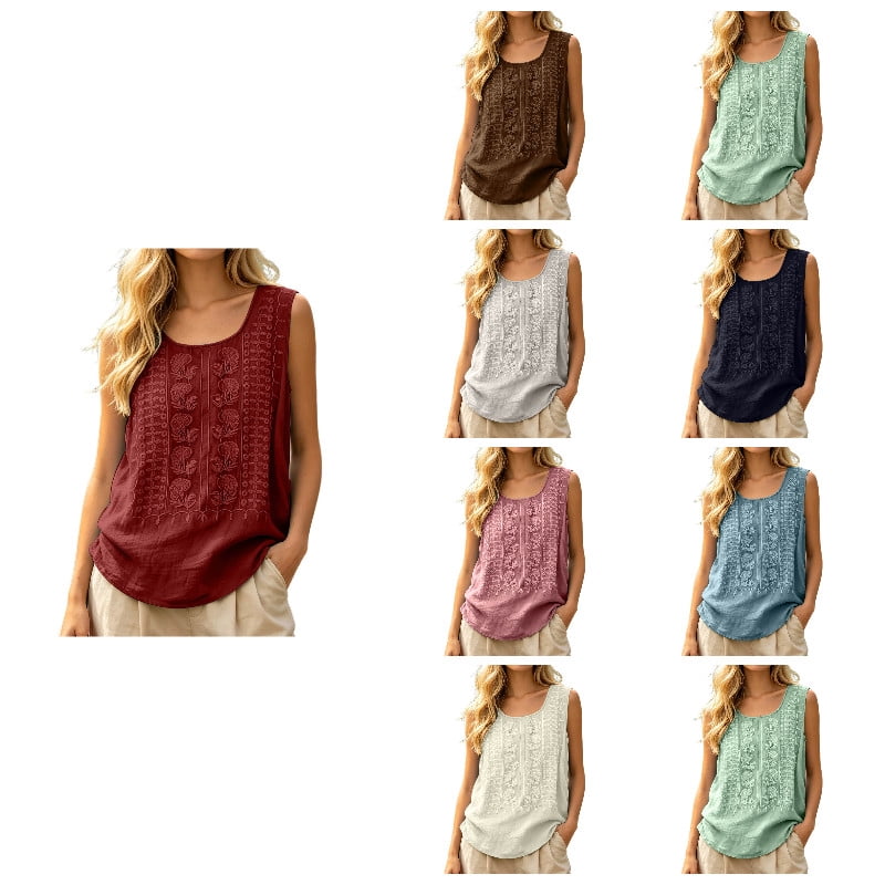 CAIVO Womens Classic Tank Tops Elegant Floral Embroidered Scoop Neck ...
