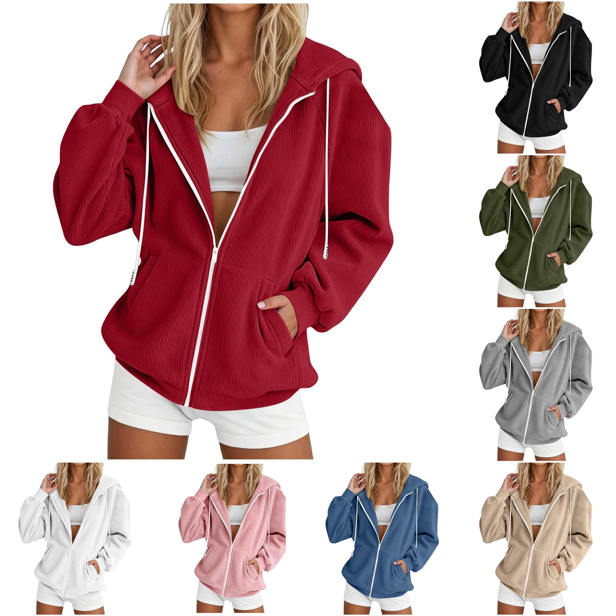 CAIVO Womens Zip Up Hoodies Long Sleeve Hoodie Jackets Lightweight Y2K ...