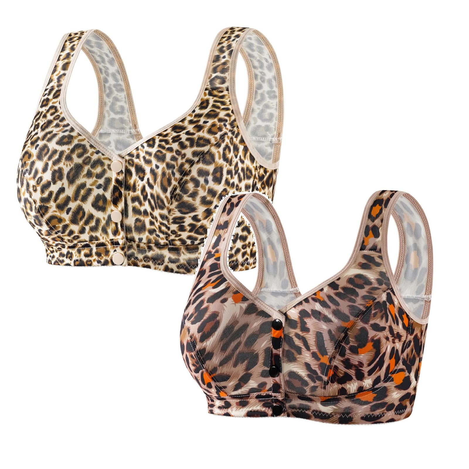 CAIXIA 2 Pack Wireless Bras for Women Leopard Print No Underwire Supportive Push Up Sports Jelly ...