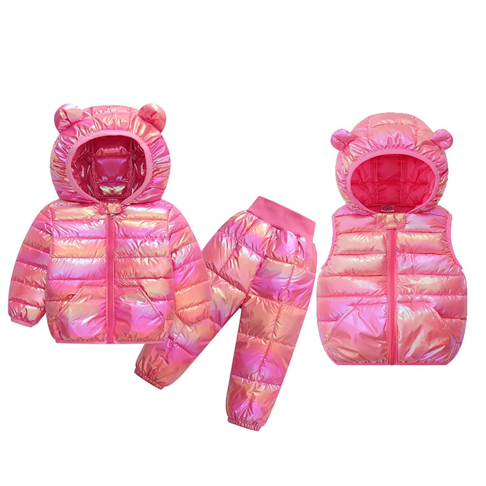 CAIXIA 2 Piece Kids Snowsuit Ski Suit Boys Girls Metallic Hooded Puffer ...