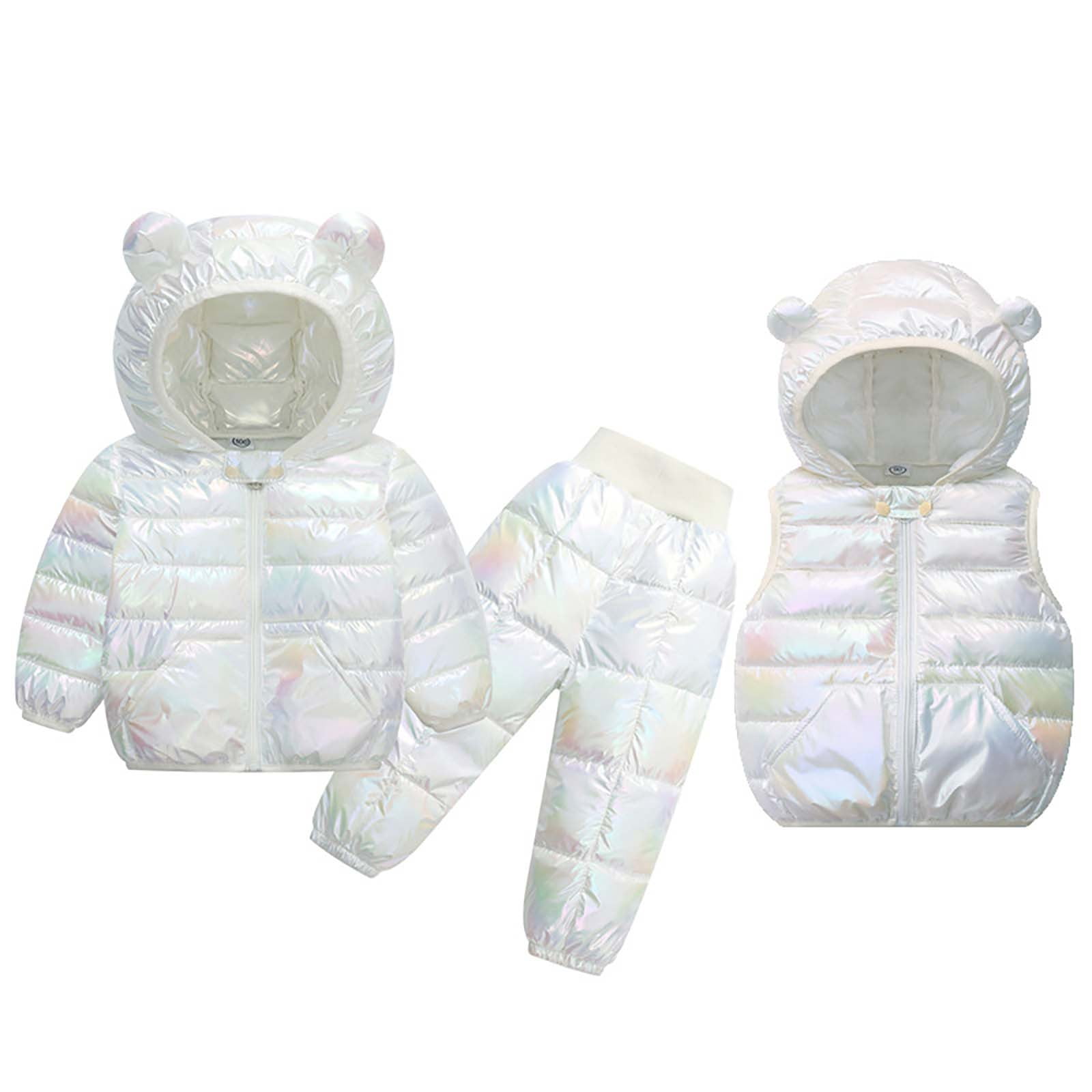 CAIXIA 2 Piece Kids Snowsuit Ski Suit Boys Girls Metallic Hooded Puffer ...