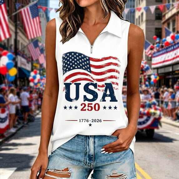 CAIXIA 250 Anniversary USA Shirt Women V Neck Sleeveless Tank Top ...