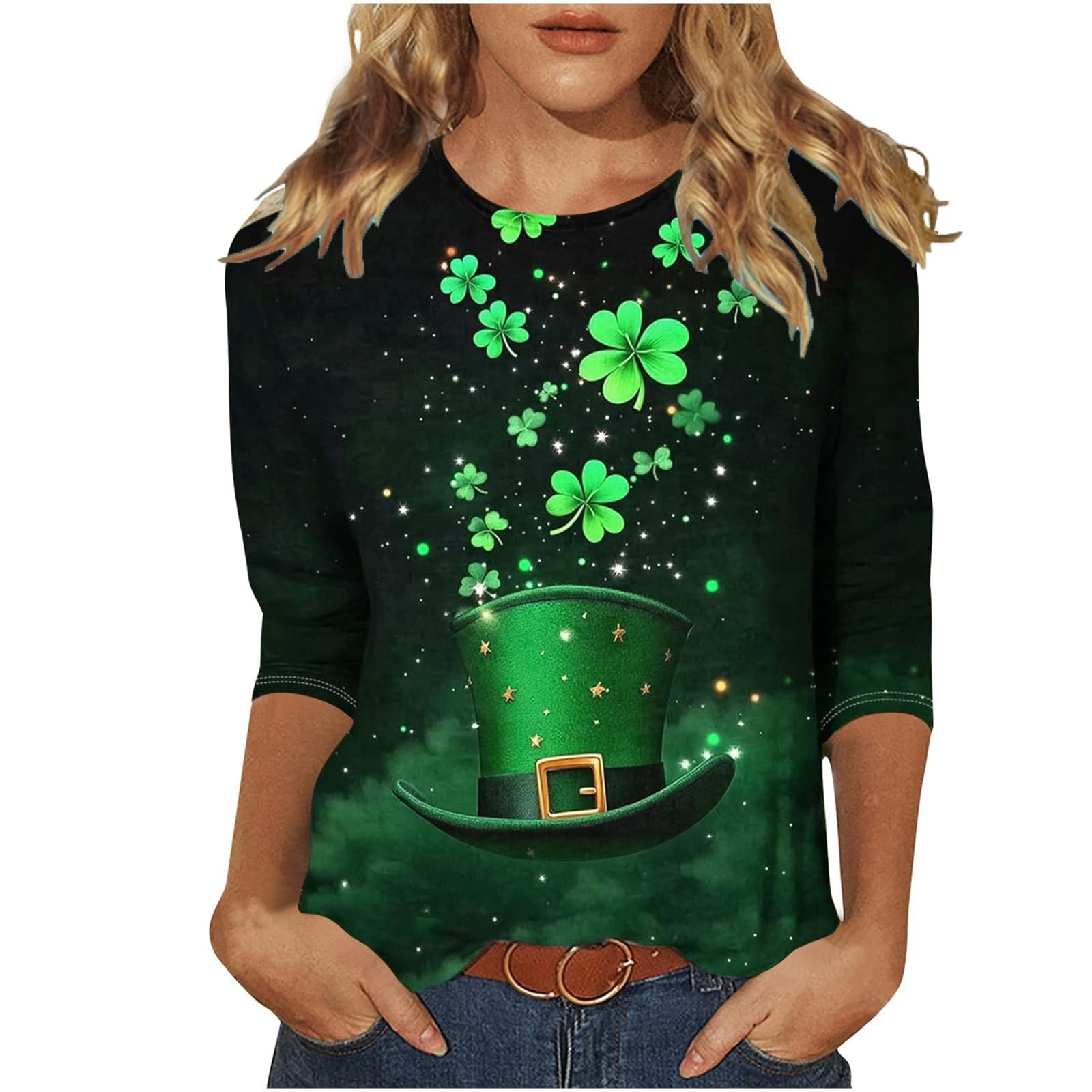 CAIXIA 3/4 Length Sleeve Shirts for Women Trendy St Patricks Day Love ...