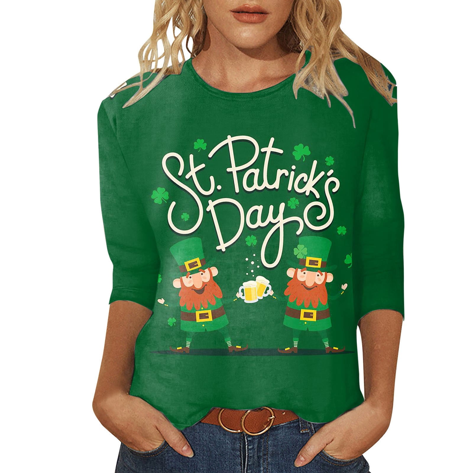 CAIXIA 3/4 Length Sleeve Women Shirts Fall St. Patrick's Day Lucky ...