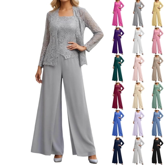 CAIXIA 3 Pieces Mother of The Bride Trouser Suits Women Chiffon ...