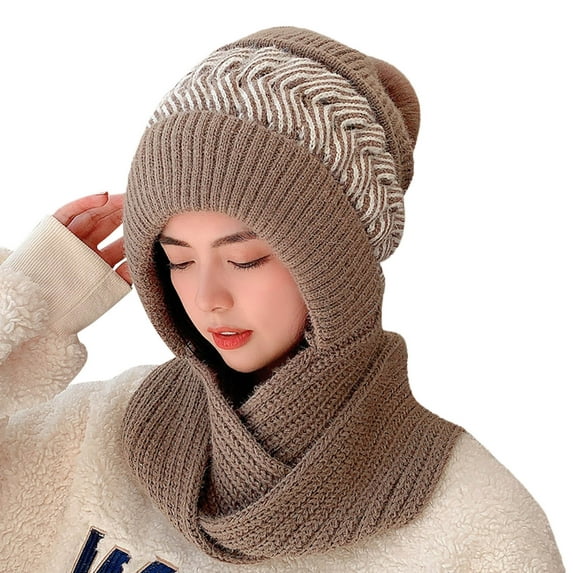 CAIXIA 3 in 1 Beanie Hat with Scarf and Mask Women Slouchy Knit Winter ...