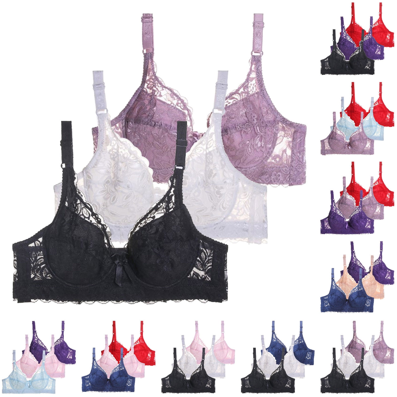 CAIXIA 3PCS Bras for Older Women No Underwire Bras Supportive Wireless ...