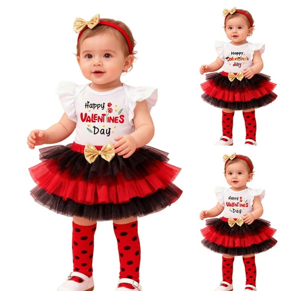 CAIXIA Baby Girl Dress Valentine's Day Baby Girl Outfit 4Pcs Ruffle ...