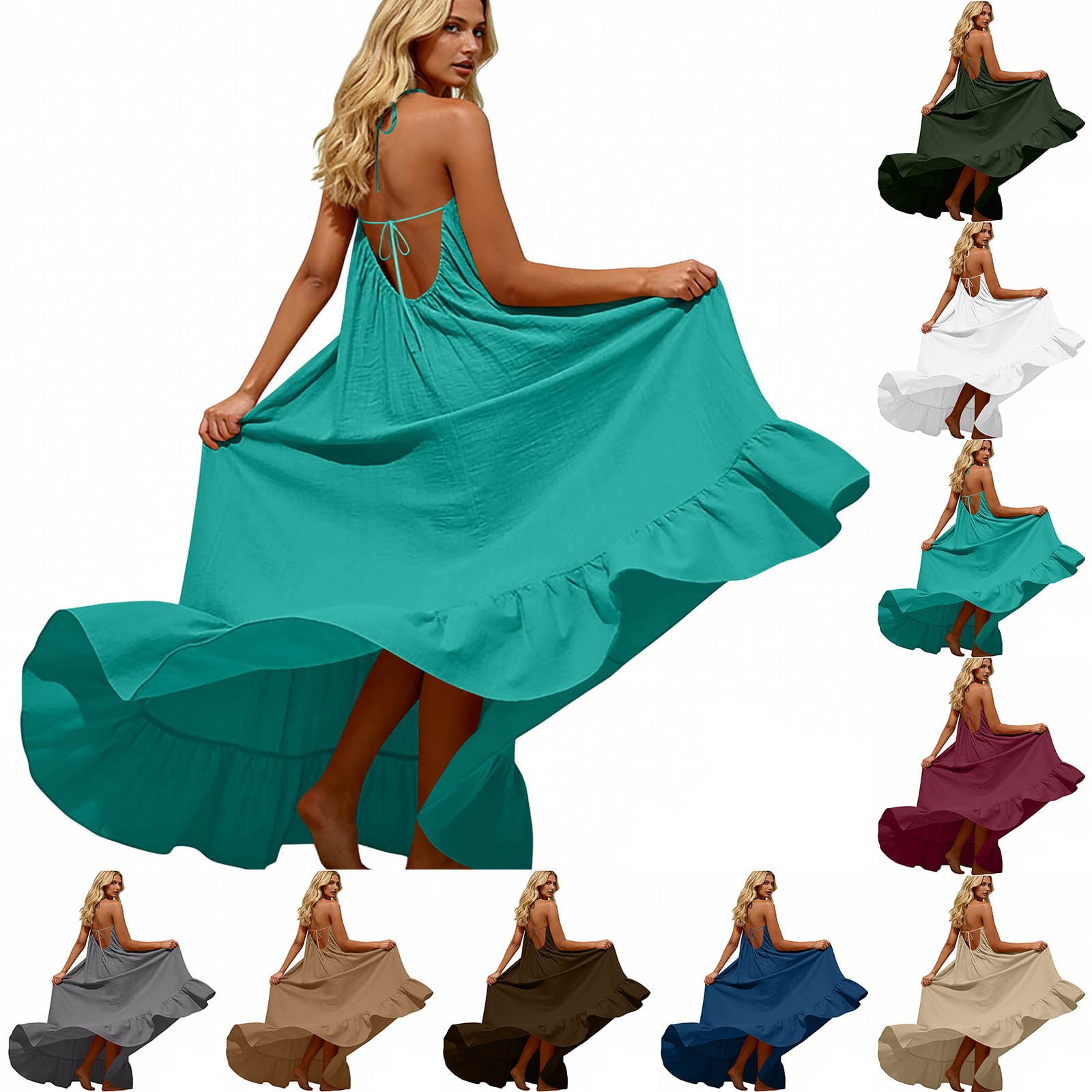 CAIXIA Backless Cami Dresses for Women Sleeveless Boho Beach Long ...