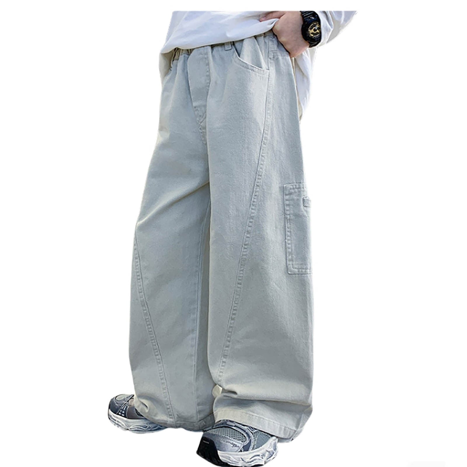 CAIXIA Baggy Cargo Jeans For Teens,Boys Cargo Trousers Fully Elastic ...