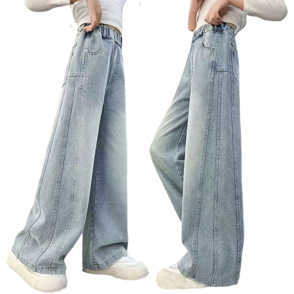CAIXIA Baggy Jeans for Girls Wide Leg Teen Denim Pants Mid Rise Elastic ...
