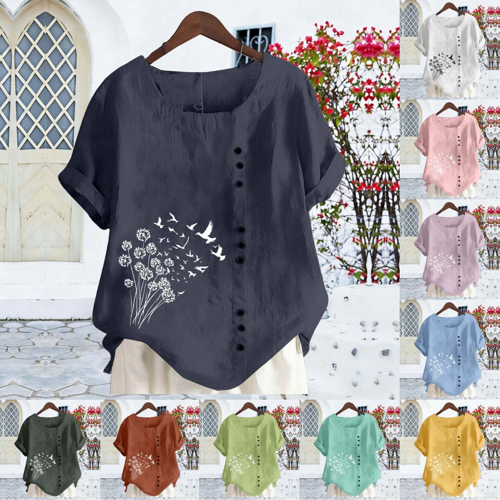 CAIXIA Bohemian Tops For Women Short Sleeve Spring Summer Boho Shirts ...