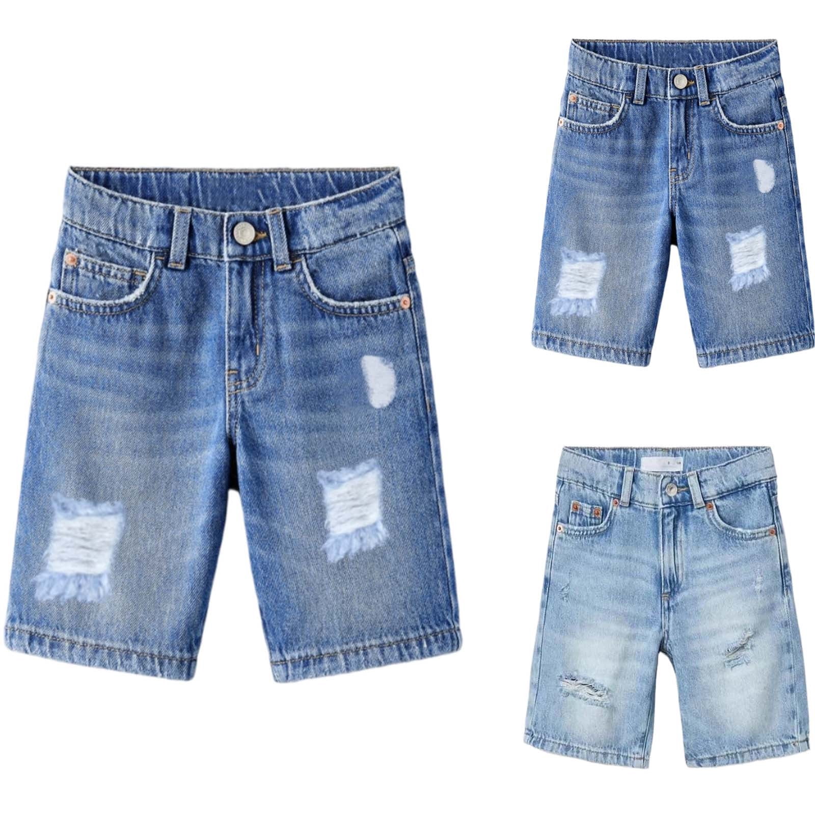 CAIXIA Boy's Baggy Jeans Shorts Straight Wide Leg Denim Shorts Knee ...