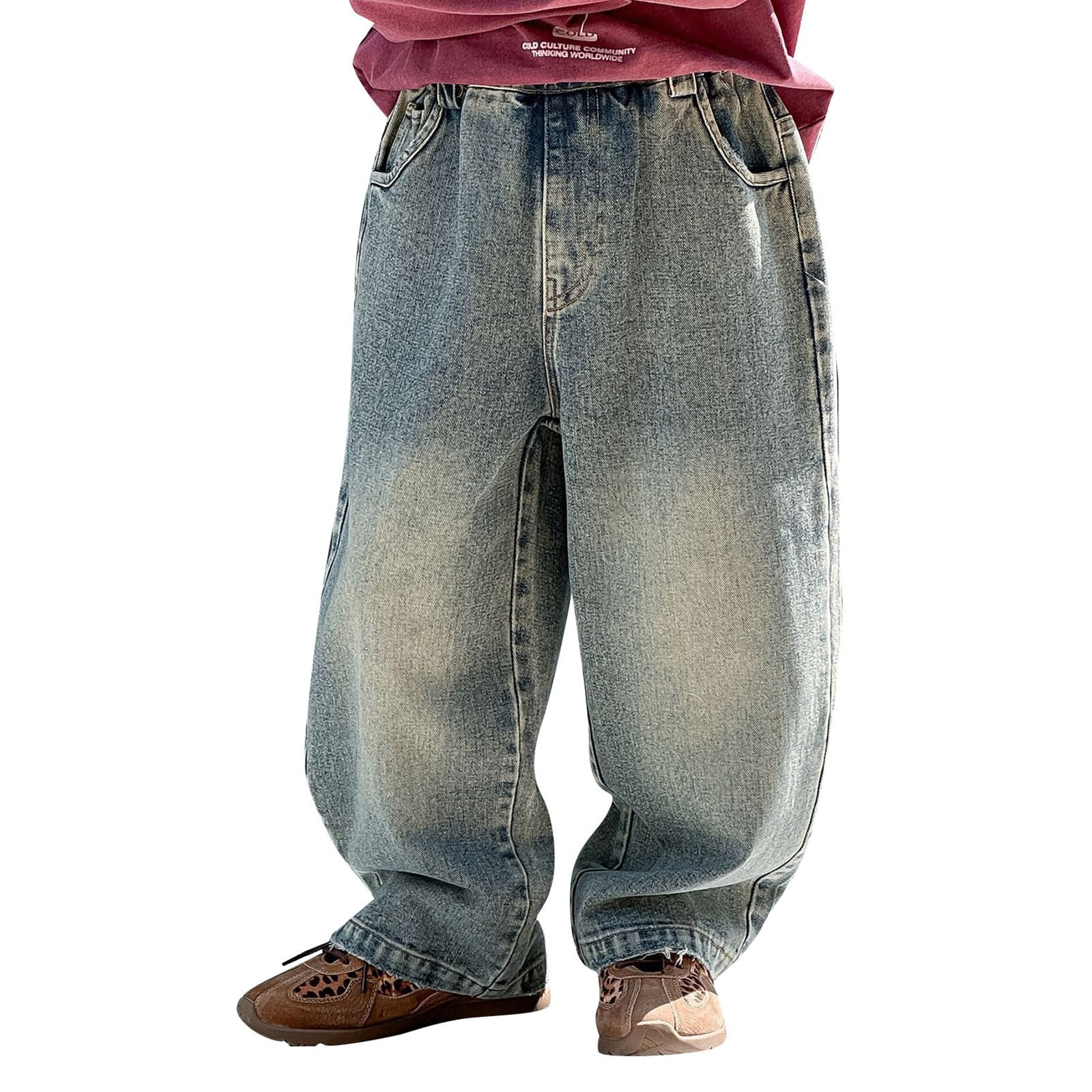 CAIXIA Boys Baggy Jeans Straight Wide Leg Cargo Jeans,Boys Straight Leg Jeans With Elastic ...