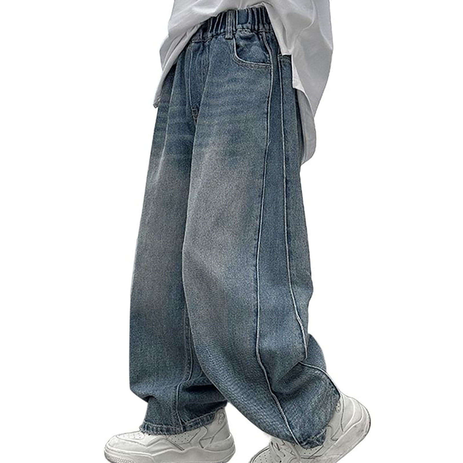 CAIXIA Boys Jeans Size 7,Boys' Loose Pants Wide Leg Baggy Jeans Elastic ...