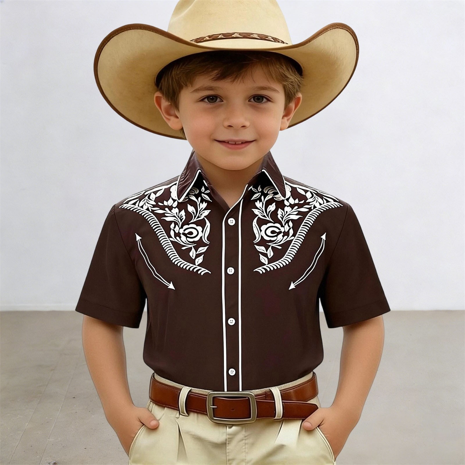 CAIXIA Boys Western Shirt Embroidered Pearl Snap Button Down Cowboy ...