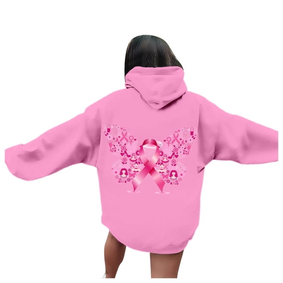 CAIXIA Breast Cancer Graphic Hoodie for Women Pullover Cotton Y2k Cute ...