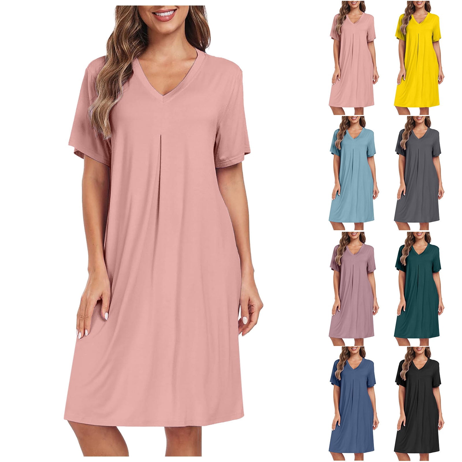 CAIXIA Cotton Nightgowns for Women Short Sleeve Sleep Shirts T-Shirt ...
