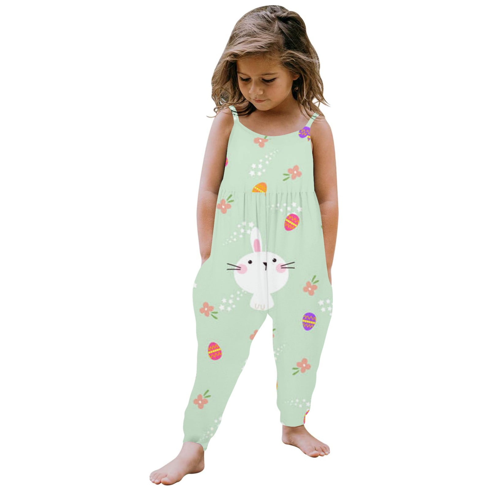 CAIXIA Easter Bunny Girls Jumpsuit Casual Girls Overvalls Sleeveless ...