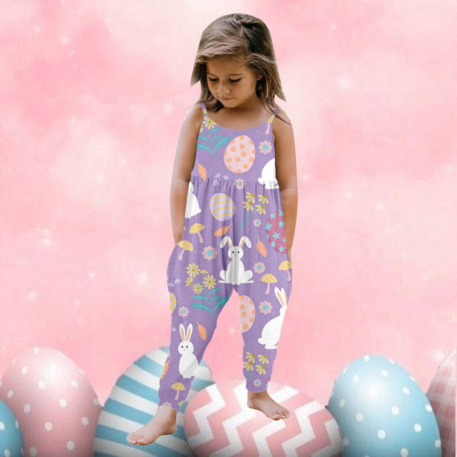 CAIXIA Easter Girls Casual Sleeveless Jumpsuits Spaghetti Straps Harem ...