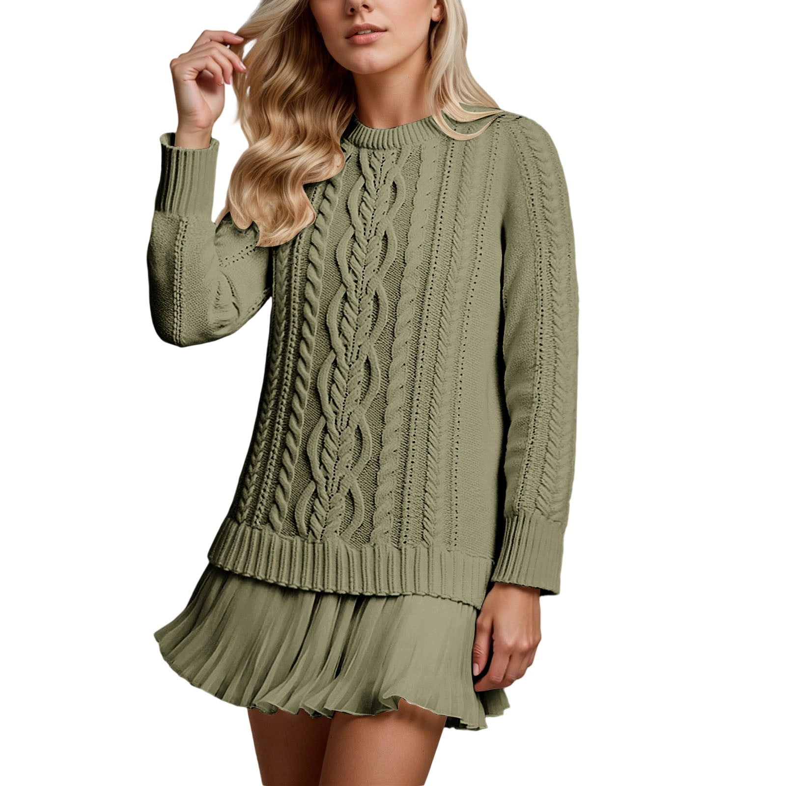 CAIXIA Fall Dresses for Women 2025 Cable Knit Sweater Dress Crewneck ...