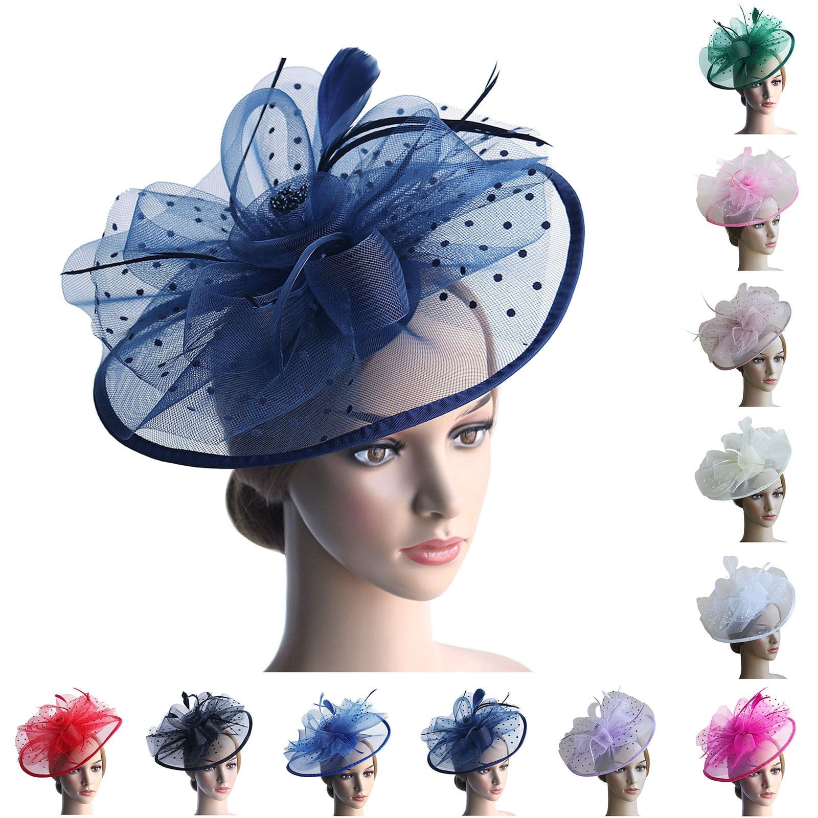 CAIXIA Fascinators Hat Flower Mesh Ribbons Feathers on a Headband and a ...