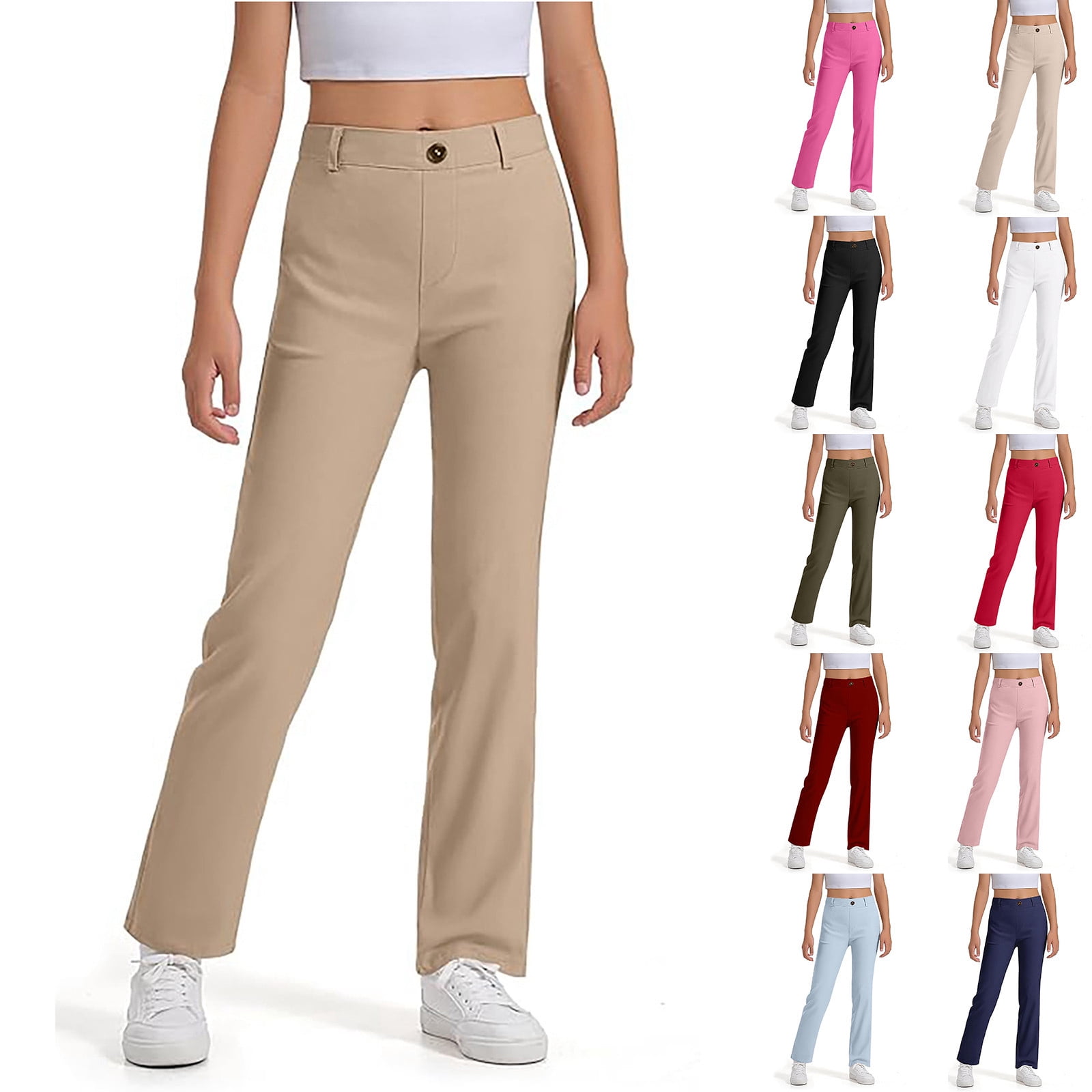 CAIXIA Girl School Uniform Pants Fit Stretch Pants with Pockets ...