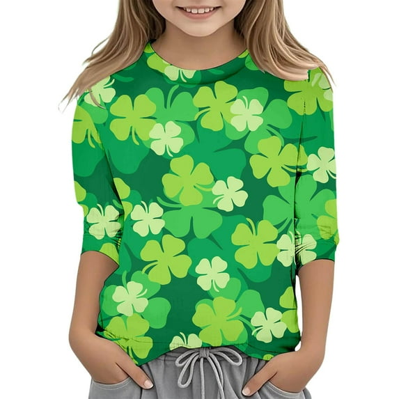 CAIXIA Girl Shirts Size 8 3/4 Length Sleeve Cotton T-Shirt Saint ...