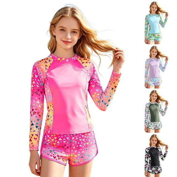 CAIXIA Girls 2 Piece Rash Guard Swimsuits Set Quick Dry Long Sleeve ...