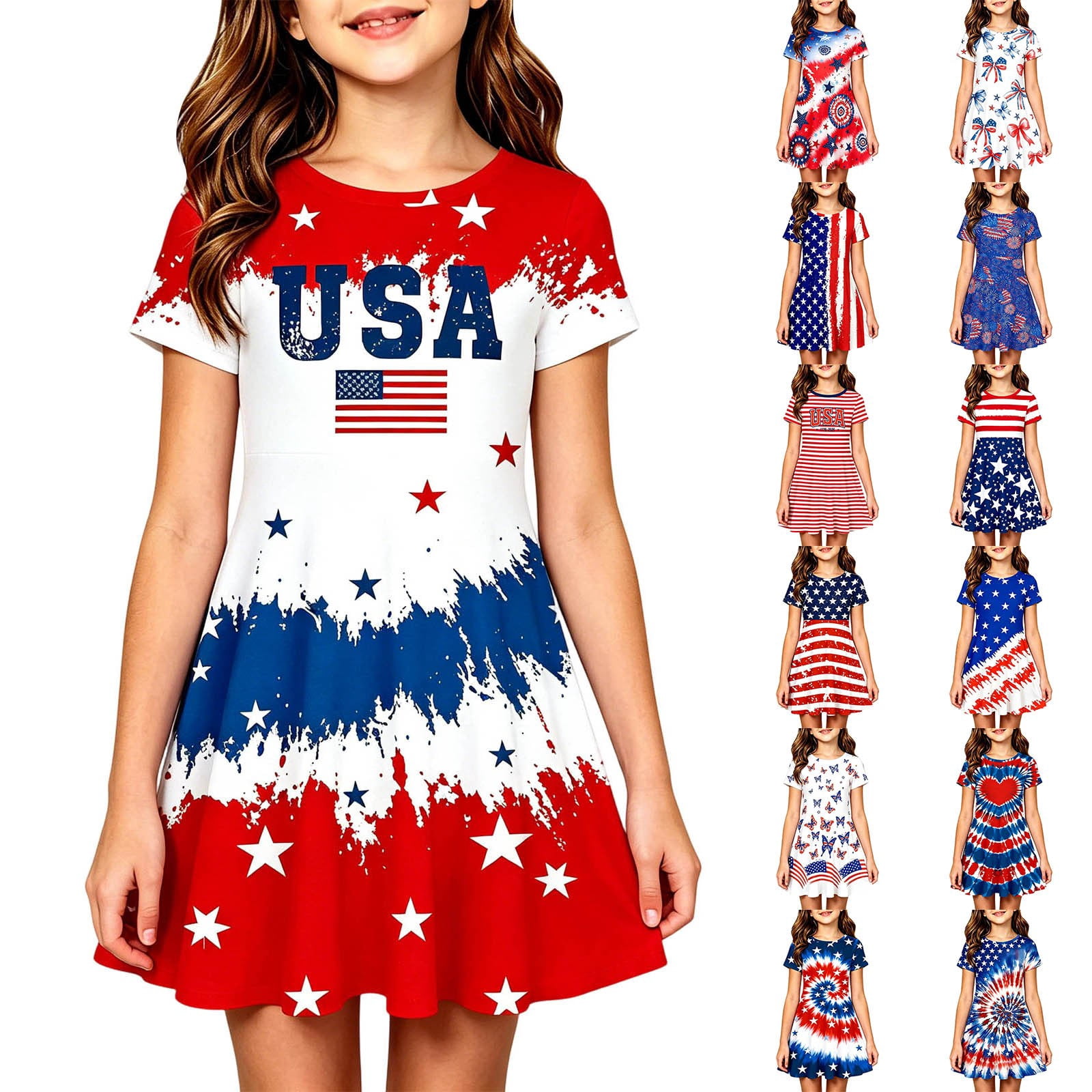 CAIXIA Girls 4th of July Dress Kids USA Dresses American Flag Dress ...