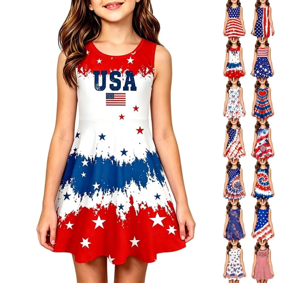 CAIXIA Girls 4th of July Dress Sleeveless American Flag Dresses for ...