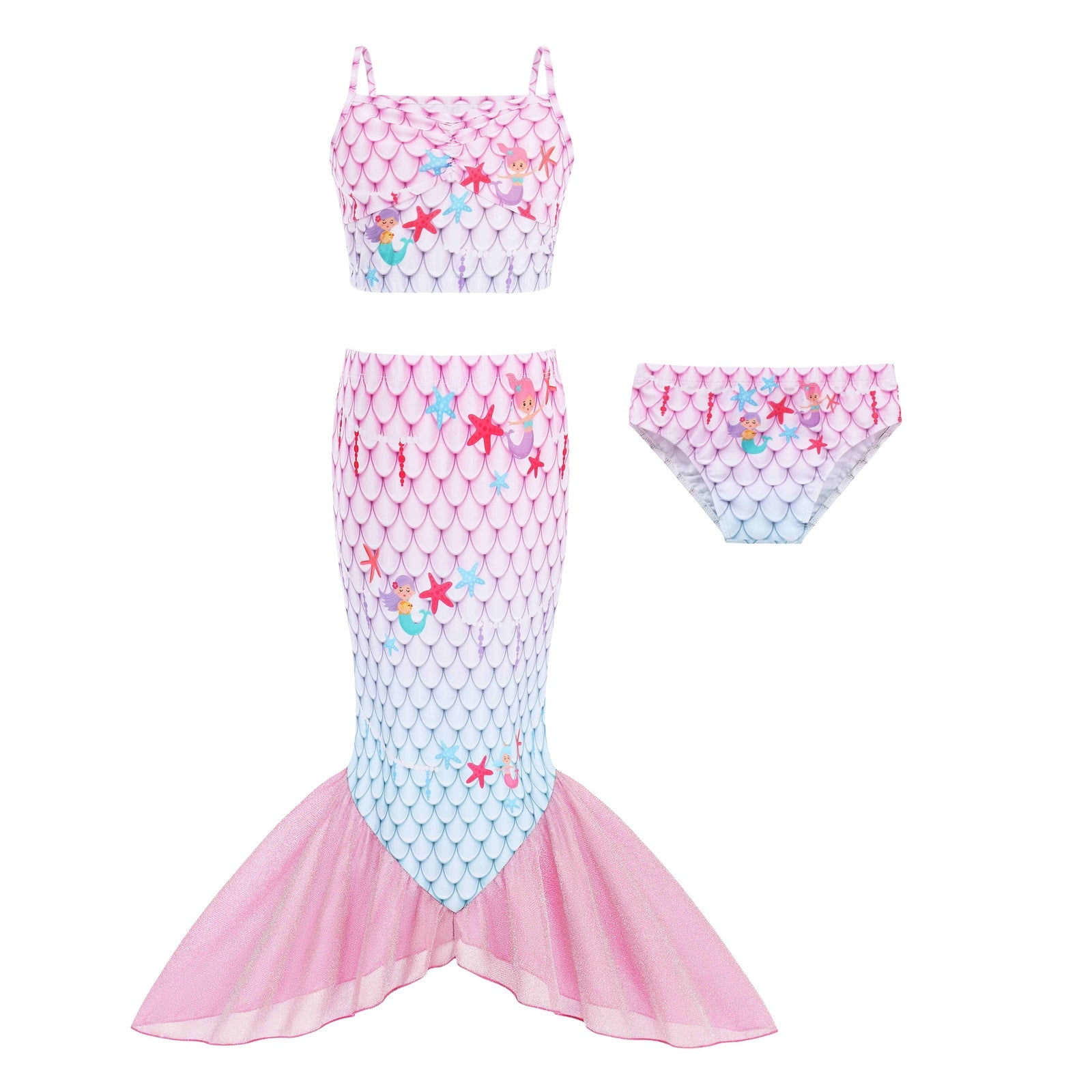 CAIXIA Girls Bathing Suits Size 14-16 Sparkly Mermaid 3pc Toddler Girls ...