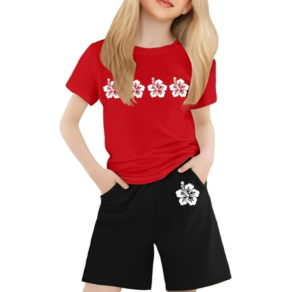 CAIXIA Girls Casual Summer Short Sleeve Outfit Set Stylish Kids Graphic ...
