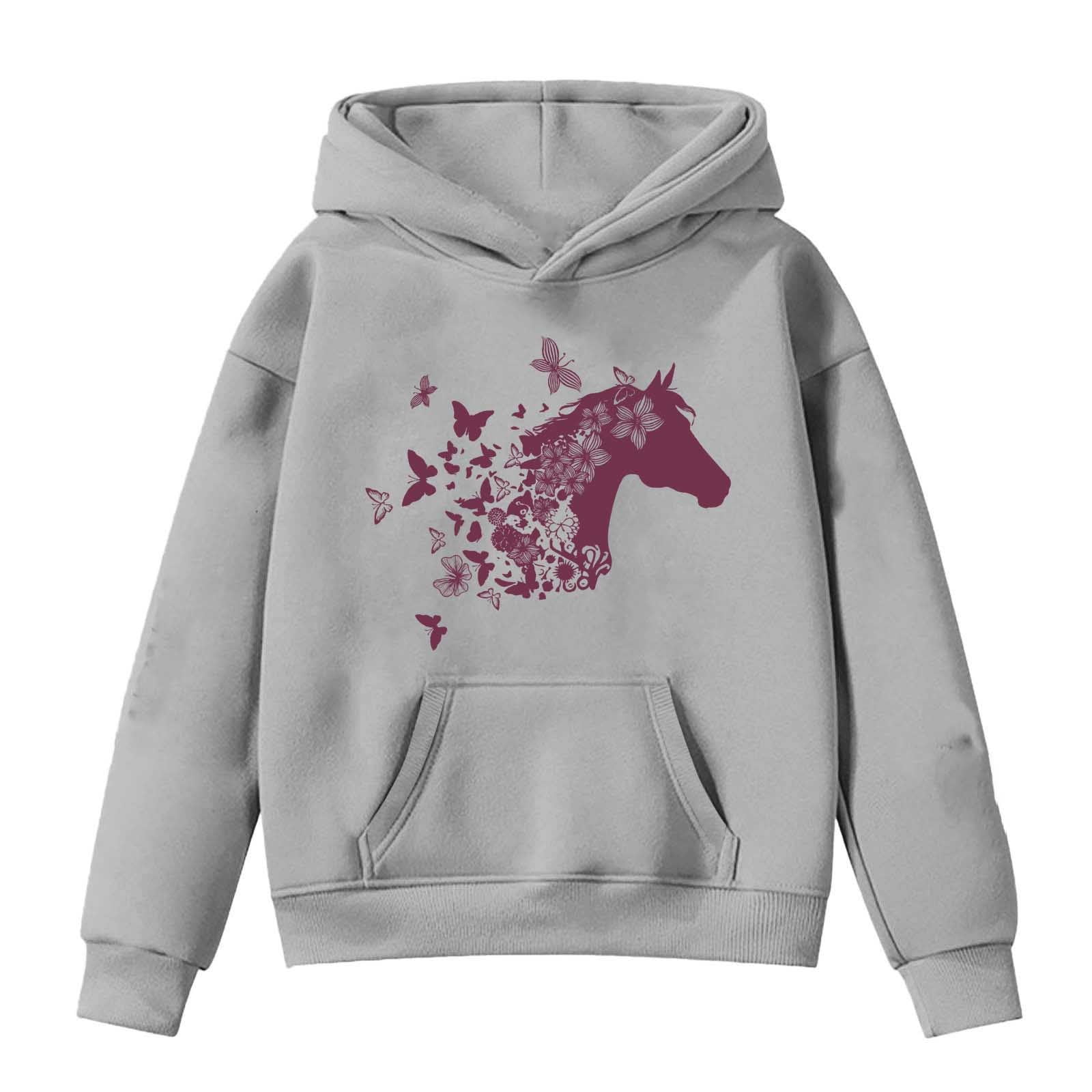 CAIXIA Girls Clothes Size 5,Kids Horse Print Long Sleeve Hoodies,8-9 ...