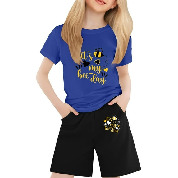 CAIXIA Girls Cotton Summer Short Set Girls Festival Graphic Print Short ...