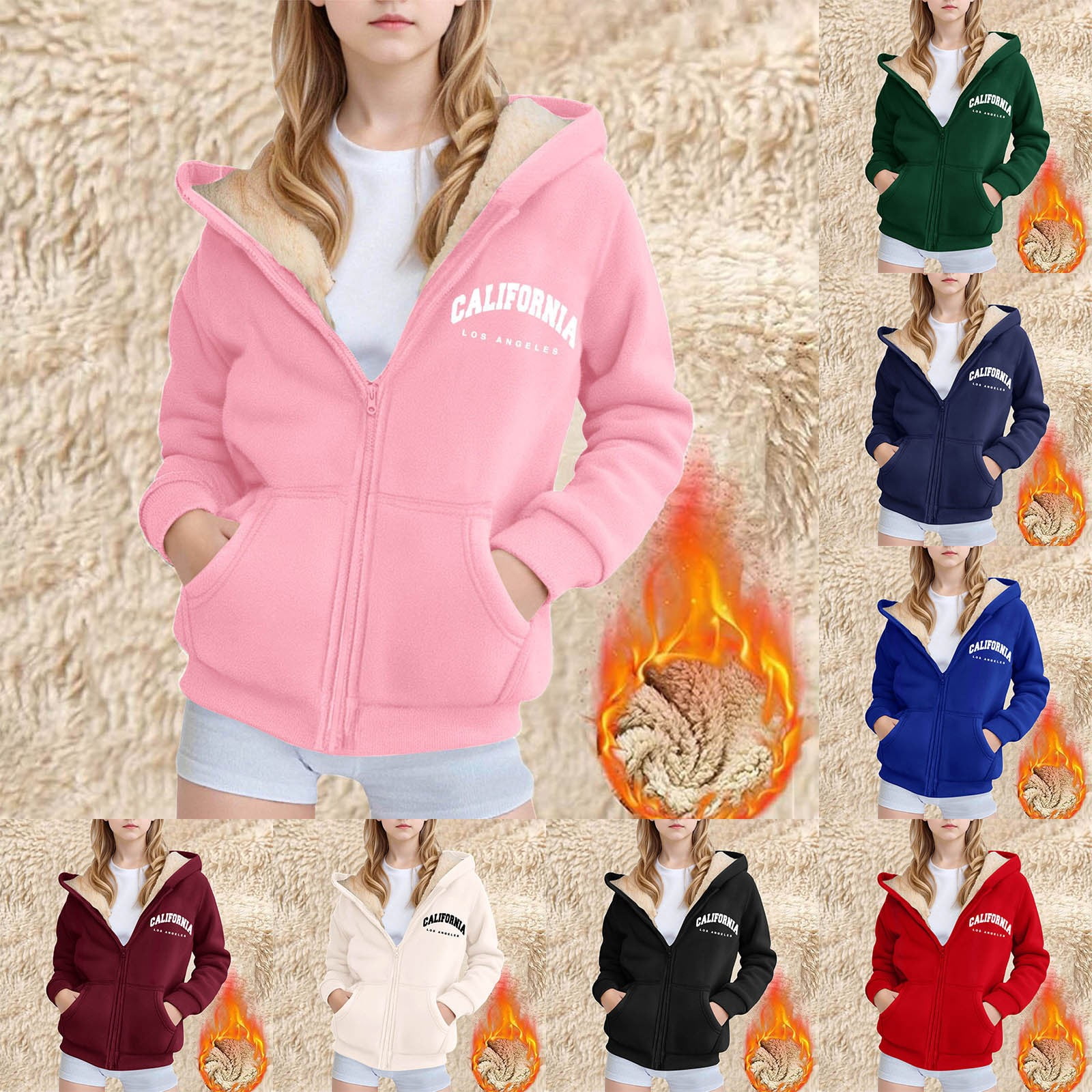 CAIXIA Girls Fleece Jacket with Hood, Soft Thermal Lined Winter Coat ...