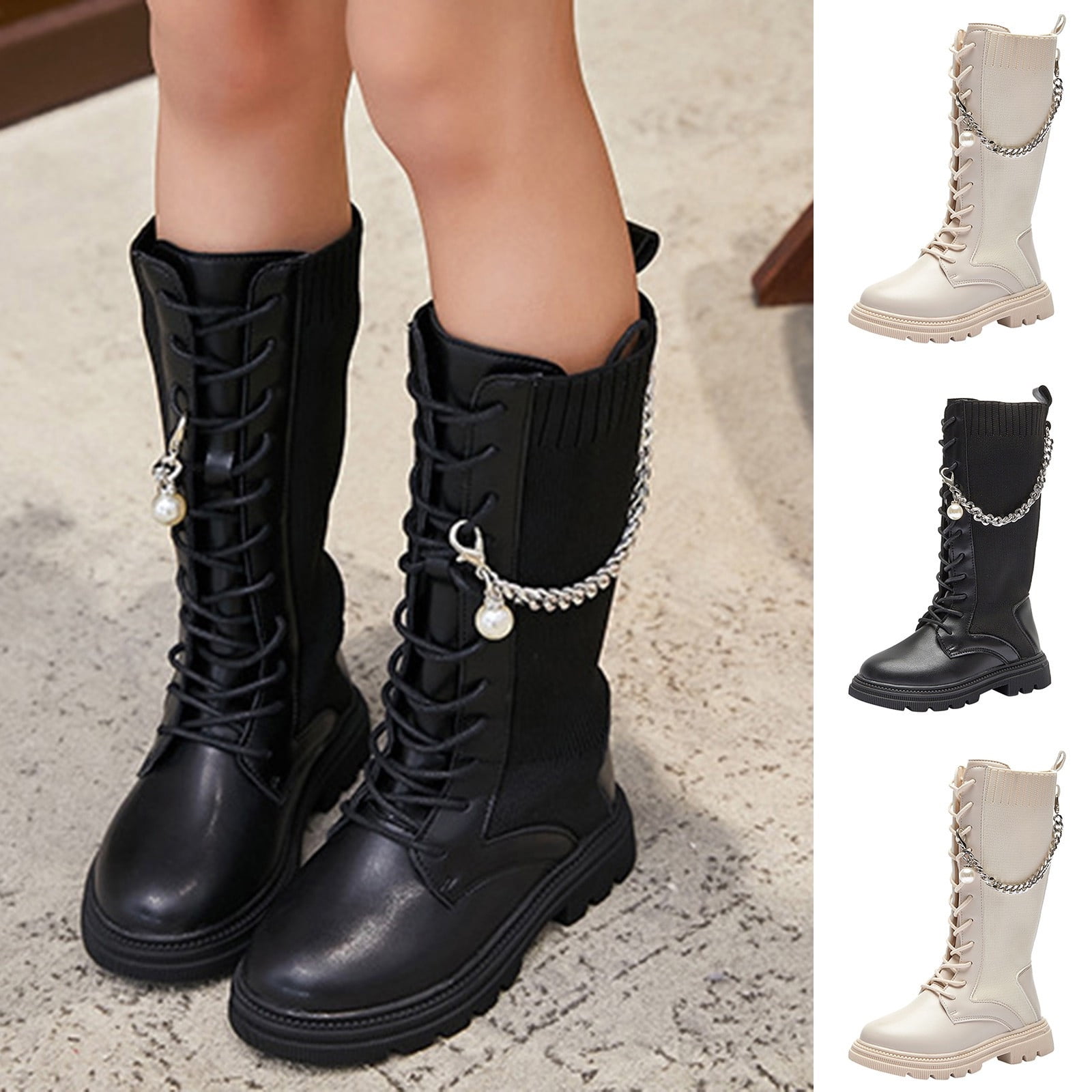 CAIXIA Girls Lace Up Combat Boots New Winter Style Velvet Children'S ...
