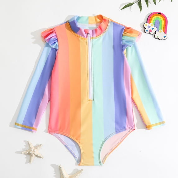 CAIXIA Girls Long Sleeve Swimsuits Kids One Piece Bathing Suit Rash ...