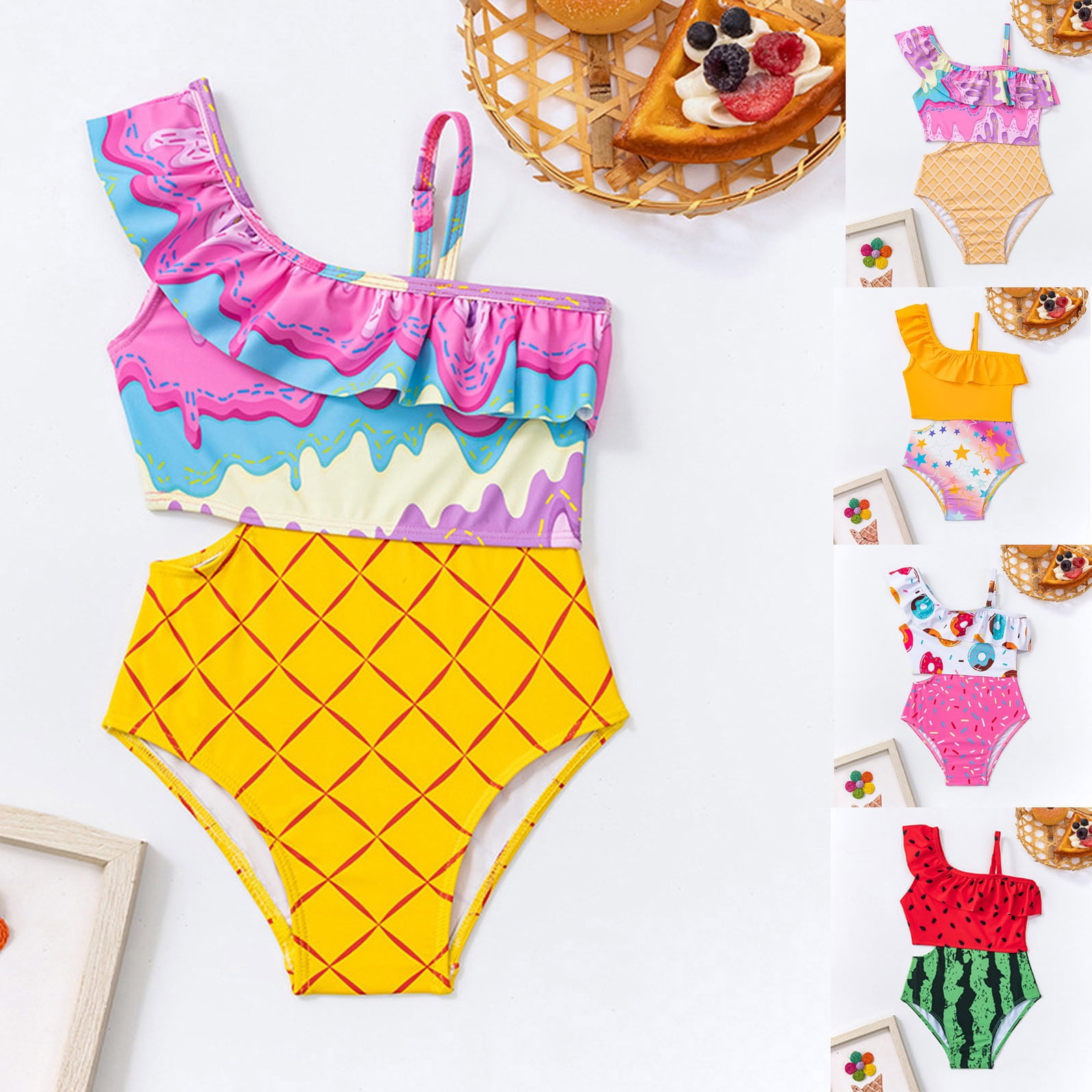CAIXIA Girls One Piece Swimsuits Size 10 Casual Floral Print Comfort ...