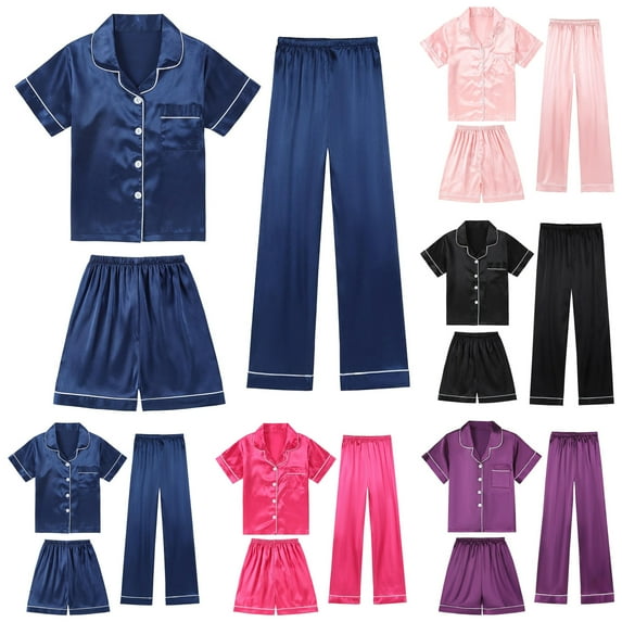 CAIXIA Girls Pajama Set 3 Pieces Soft Button Down Silk Pajamas Shorts ...