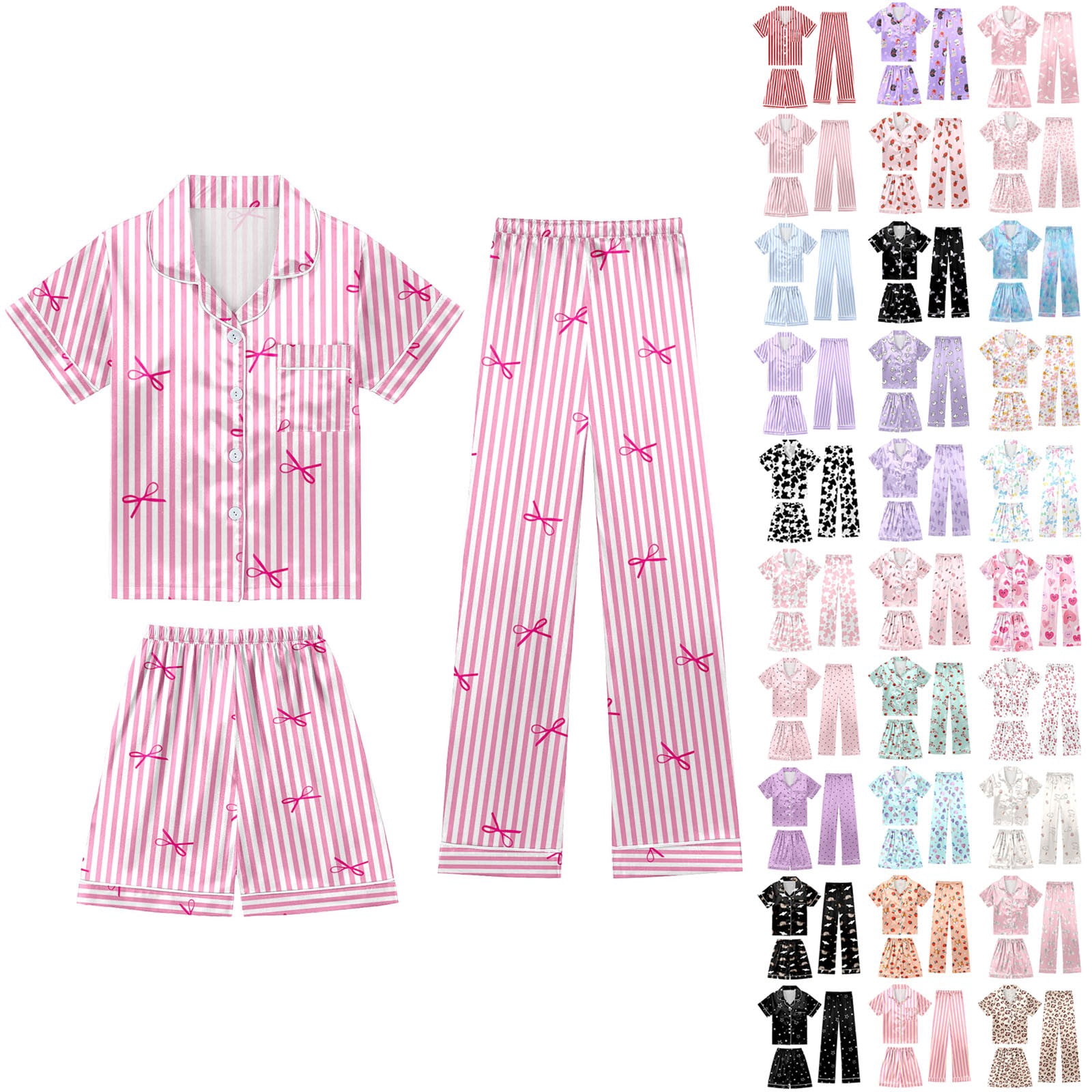 CAIXIA Girls Pajamas Size 7-8 3 Piece Cotton Summer Pjs Silky Short ...