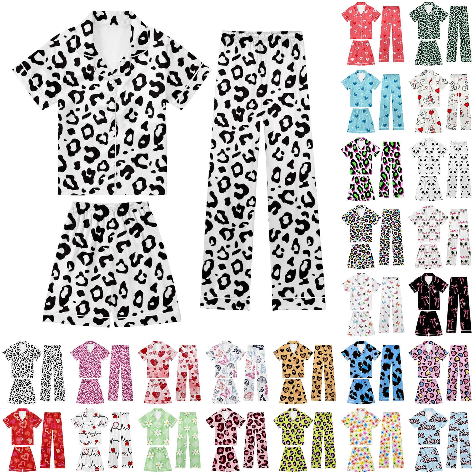 CAIXIA Girls Pajamas Size 7-8 3 Piece Graphic Silk Pajamas for Girls ...