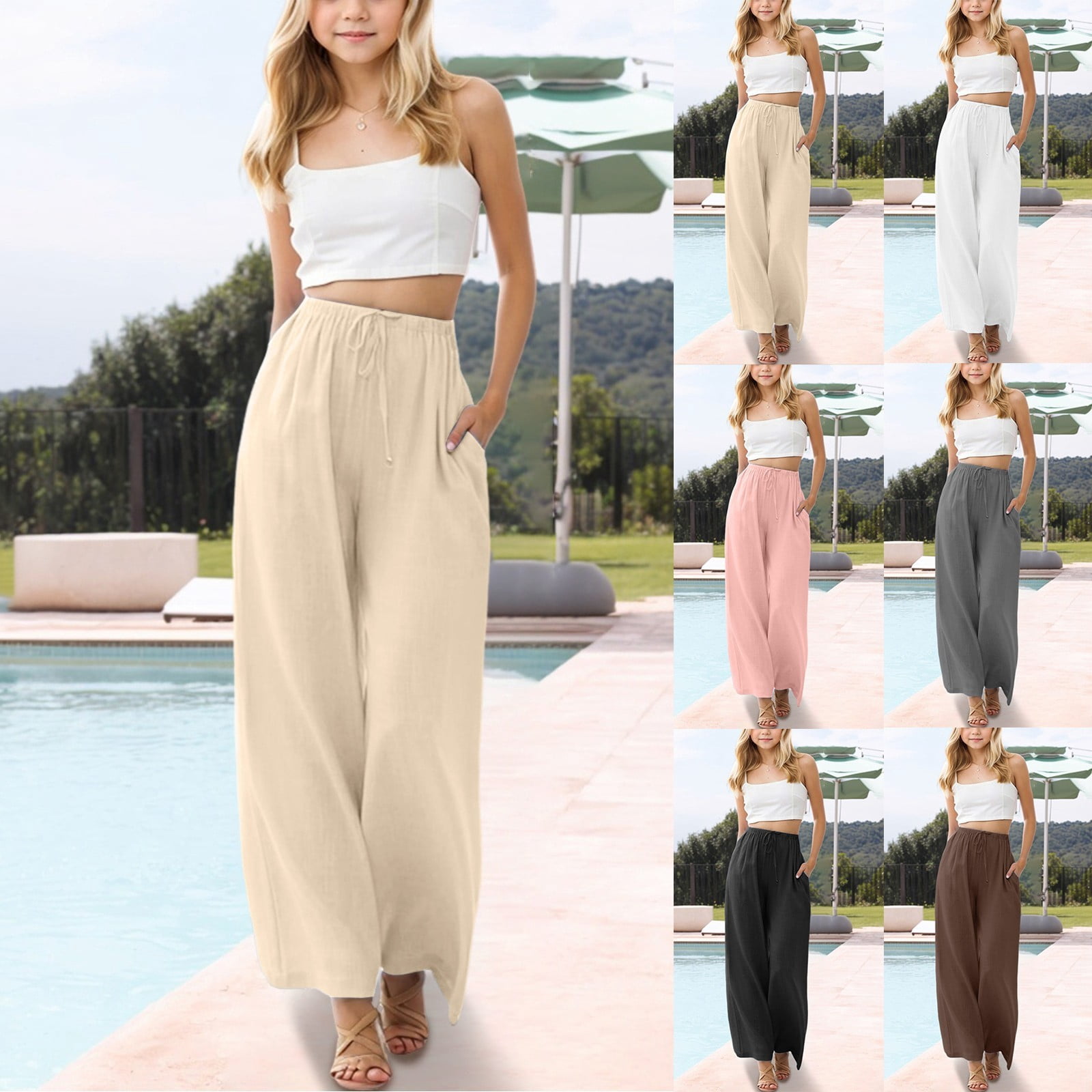 CAIXIA Girls Palazzo Trousers Wide Leg Boho High Waist Pants Smock ...