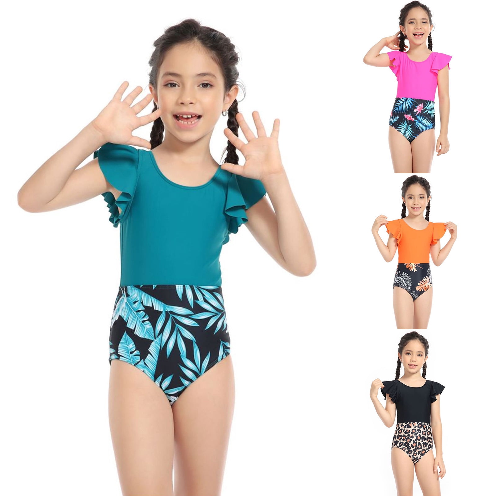 CAIXIA Girls Tankini Swimsuit Size 7-8 Ruffle Hem Hawaiian Comfort ...