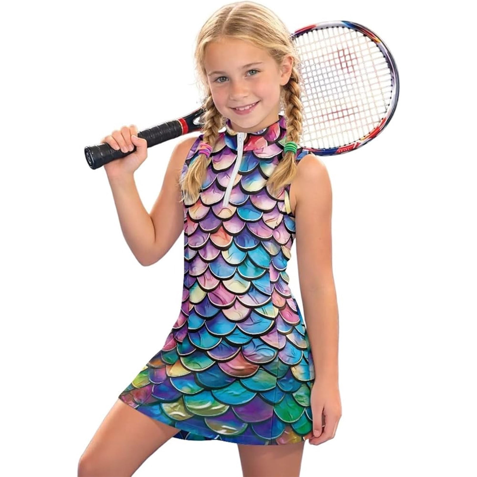 CAIXIA Girls Tennis Dress Sleeveless Golf Outfit 1/4 Zip with Pockets ...
