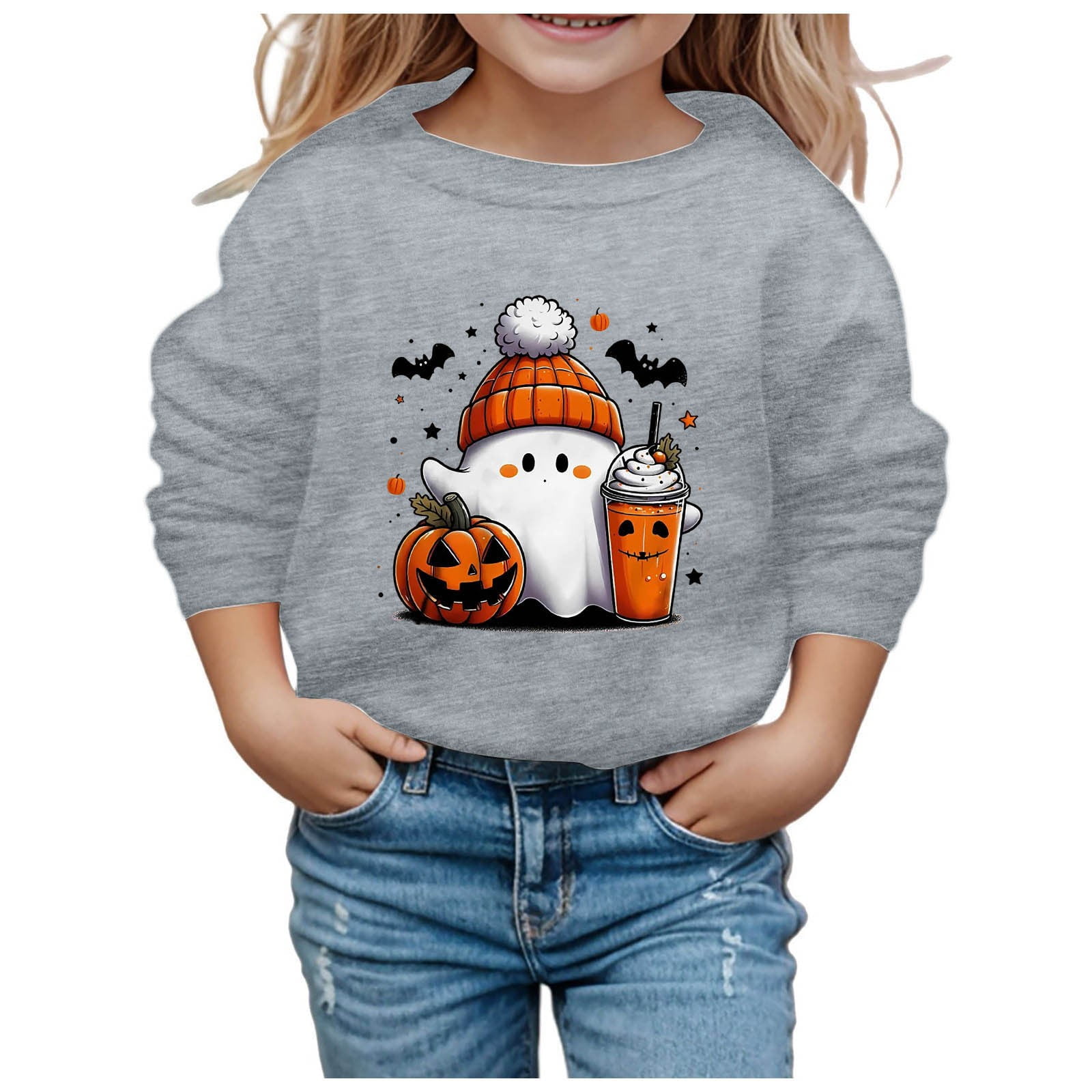 CAIXIA Girls Tops Size 7,Children Fashion Halloween Cute Printed Crew ...