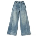 CAIXIA Girls Wide Leg Jeans Straight Wide Leg Washed Denim Pants Ripped ...