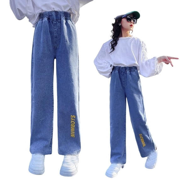 CAIXIA Girls Wide Leg Jeans Wide Leg Demin Pants for Teen Kids Ripped ...
