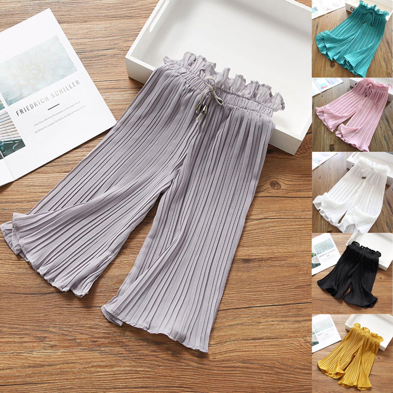 CAIXIA Girls Wide Leg Pants Elastic Waist Baggy Comfy Sweatpants Kids ...